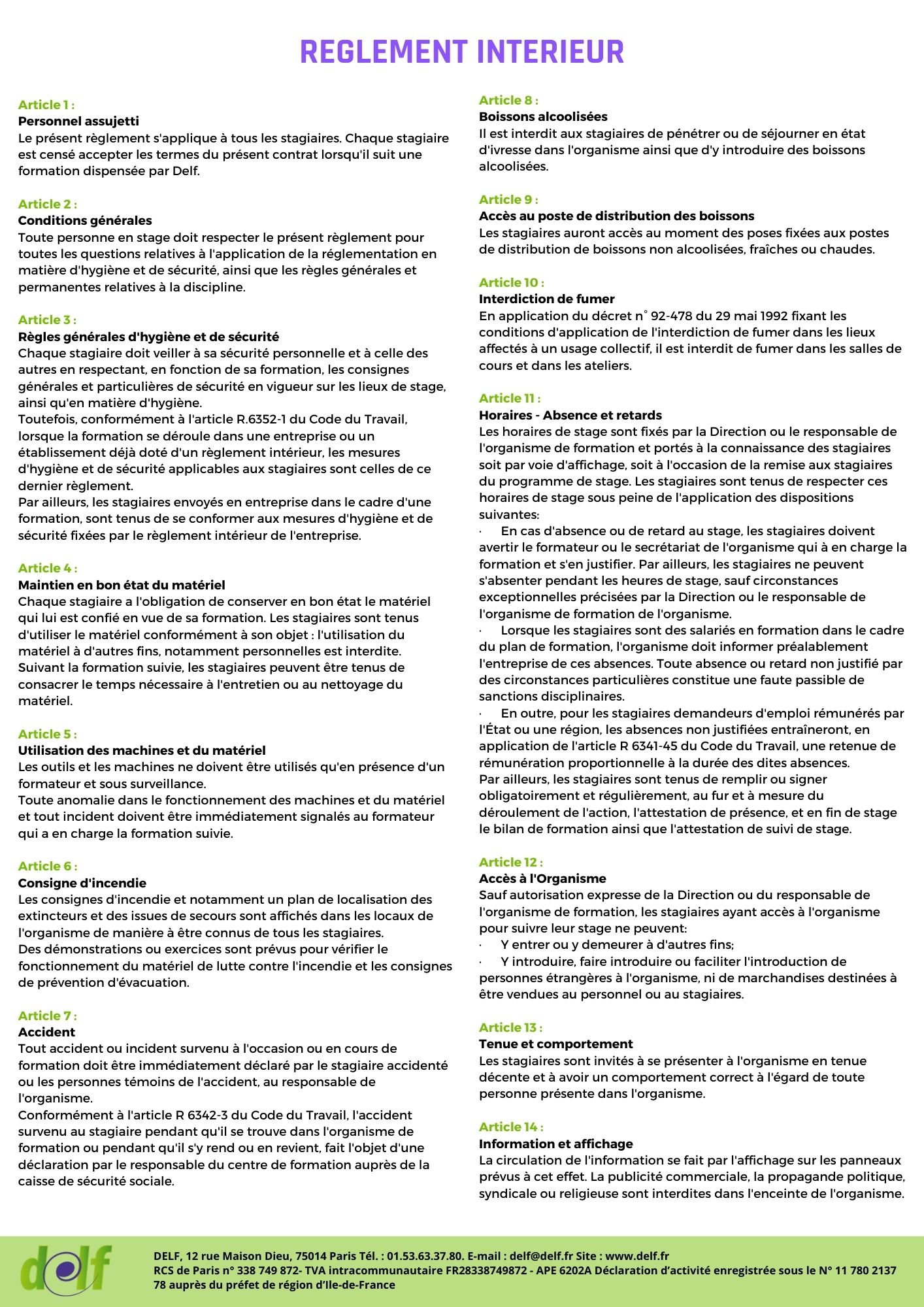 Règlement Intérieur - Delf